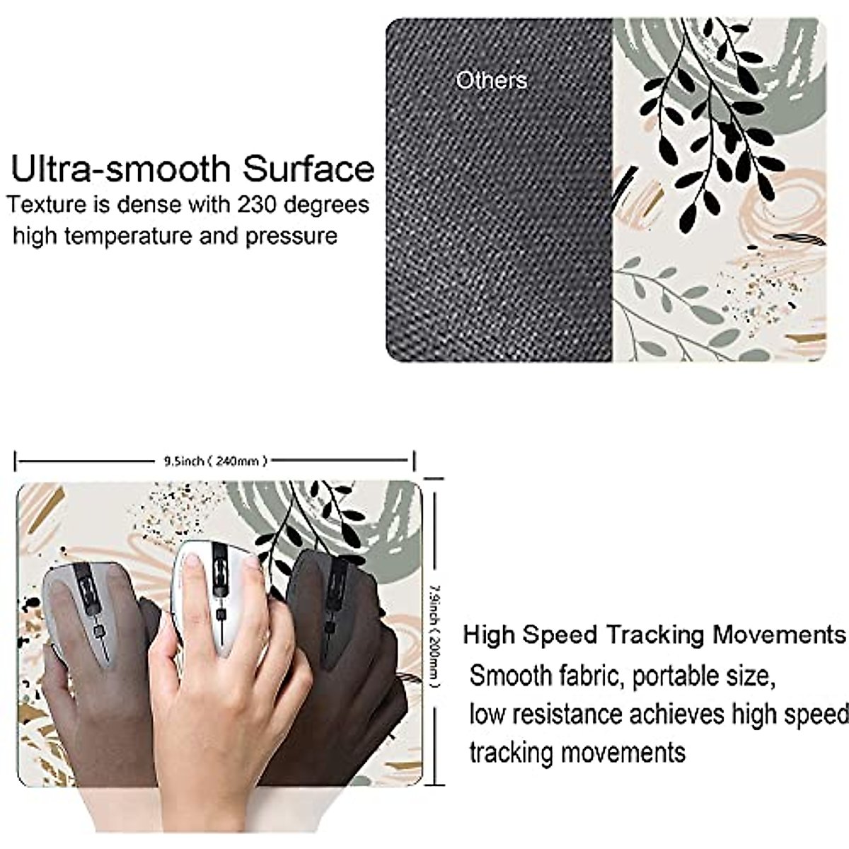 SANWUMIAN Mouse Pad, Mouse Pad with Abstract Art Design, Square Mouse Mat Waterproof Mousepad Non-Slip Rubber Base Mouse Pads for Office Laptop, Modern Boho Leaves