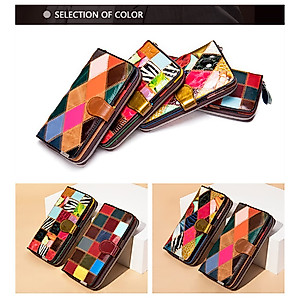 Eysee Wallets for women large Capacity Genuine Leather, zip around wallets for women, Long Stitching wallet multi color