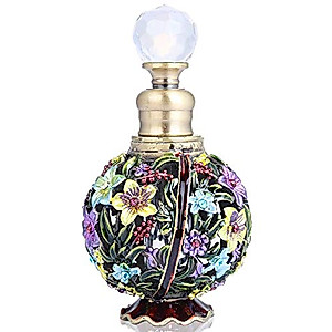 YU FENG Vintage Flower Glass Perfume Bottle Empty Refillable Painted Enameled Decorative Crystal Perfume Holder Container Scent Bottle(6ml)