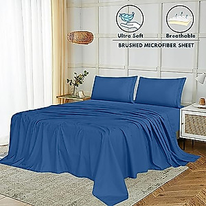 RUVANTI Full Size Sheets Set, Brushed Microfiber Sheets 4 Pieces (1 Fitted Sheet, 1 Flat Sheet, 2 Pillowcases), with 15-inch Deep Pockets, Lightweight & Compfy Premium Hotel Bedding, Royal Blue