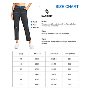 SANTINY Women's Golf Pants with 3 Zipper Pockets 7/8 Stretch High Waisted Ankle Pants for Women Travel Work (Black_M)