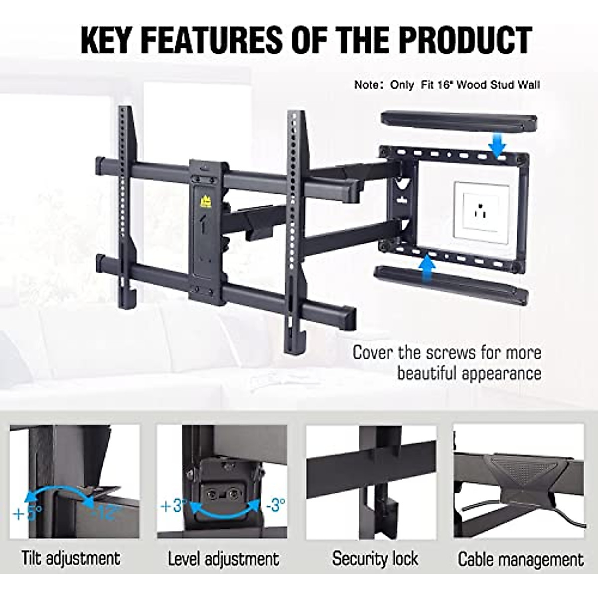 FORGING MOUNT Long Extension TV Mount Corner Wall Mount TV Bracket Full Motion with 30 inch Long Arm for Corner/Flat Installation fits 37 to 75" Flat/Curve TVs, VESA 600x400mm Holds up to 99lbs
