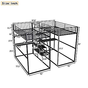 Harper & Bright Designs Double Loft Bed with Desk, Twin & Twin Size Loft Bed with Stairs and Storage Shelves, Twin Over Twin Metal Bunk Bed Frame for Kids Teens Adults, Black