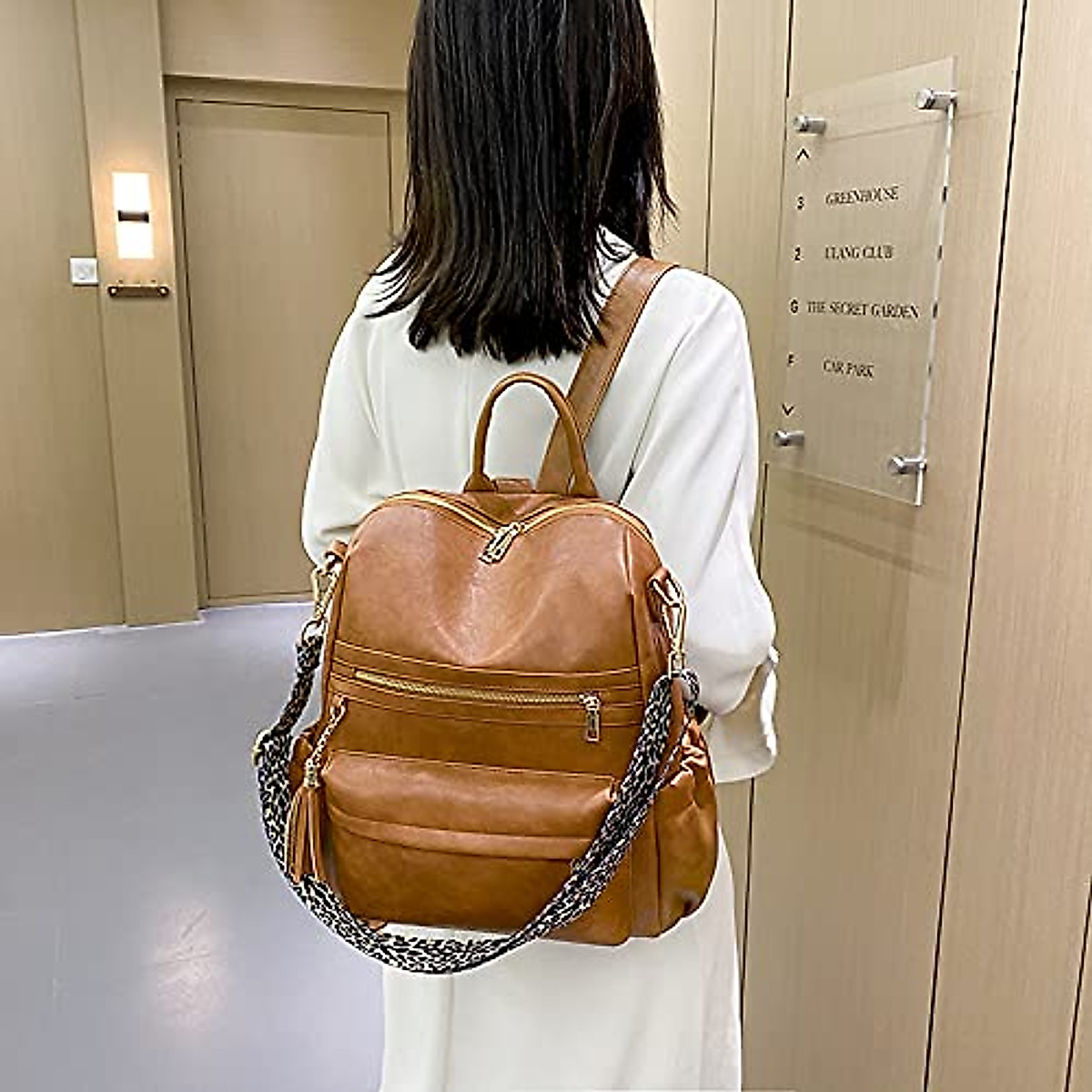 Blireana Backpack Purses Multipurpose Design Convertible Satchel Handbags,PU Leather Shoulder Bag with tassel School Bag for women,Light Gold Hardware(brown)