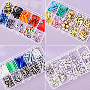 12 Pack Mini Clear Storage Containers with 10 Grid Dividers, Small Plastic Tackle Boxes for Beads, Buttons, DIY Jewelry (2.5 x 5 In)