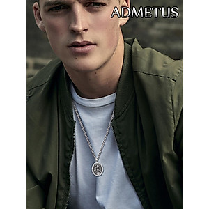 ADMETUS St Joseph Medal for Men 925 Sterling Silver Oval Saint Joseph Pendant Necklace Protection Jewelry Religious Gifts