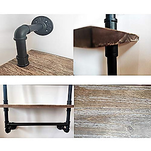 LooftMate Industrial Pipe Shelf,2 Tiered Metal Towel Racks for Bathroom,20" Industrial Pipe Floating Shelves Shelving,Rustic Wood Wall Mount Shelf with Towel Bar,Iron Towel Holder