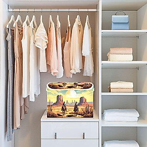 Nander Western Desert Cowboy Storage Basket,Collapsible Storage Box Lidded Home Storage Bin for Closet,Office,Bedroom,Nursery