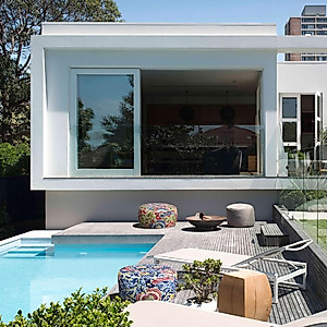 FBTS Prime Inflatable Footstool Ottoman Cover Navy Paisley Round 21x9 Inch Patio Foot Stools and Ottomans Footrest Cover