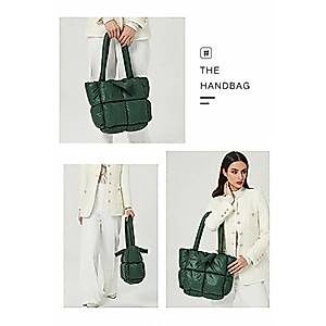 BDSX Large Puffer Tote Bag, Trendy Luxury Chic Quilted Cotton Padded Designer Handbags for women, Winter Soft Puffer Shoulder Bag Nylon Down Pillow Bag Women's Handbags & Shopper Bag (White)