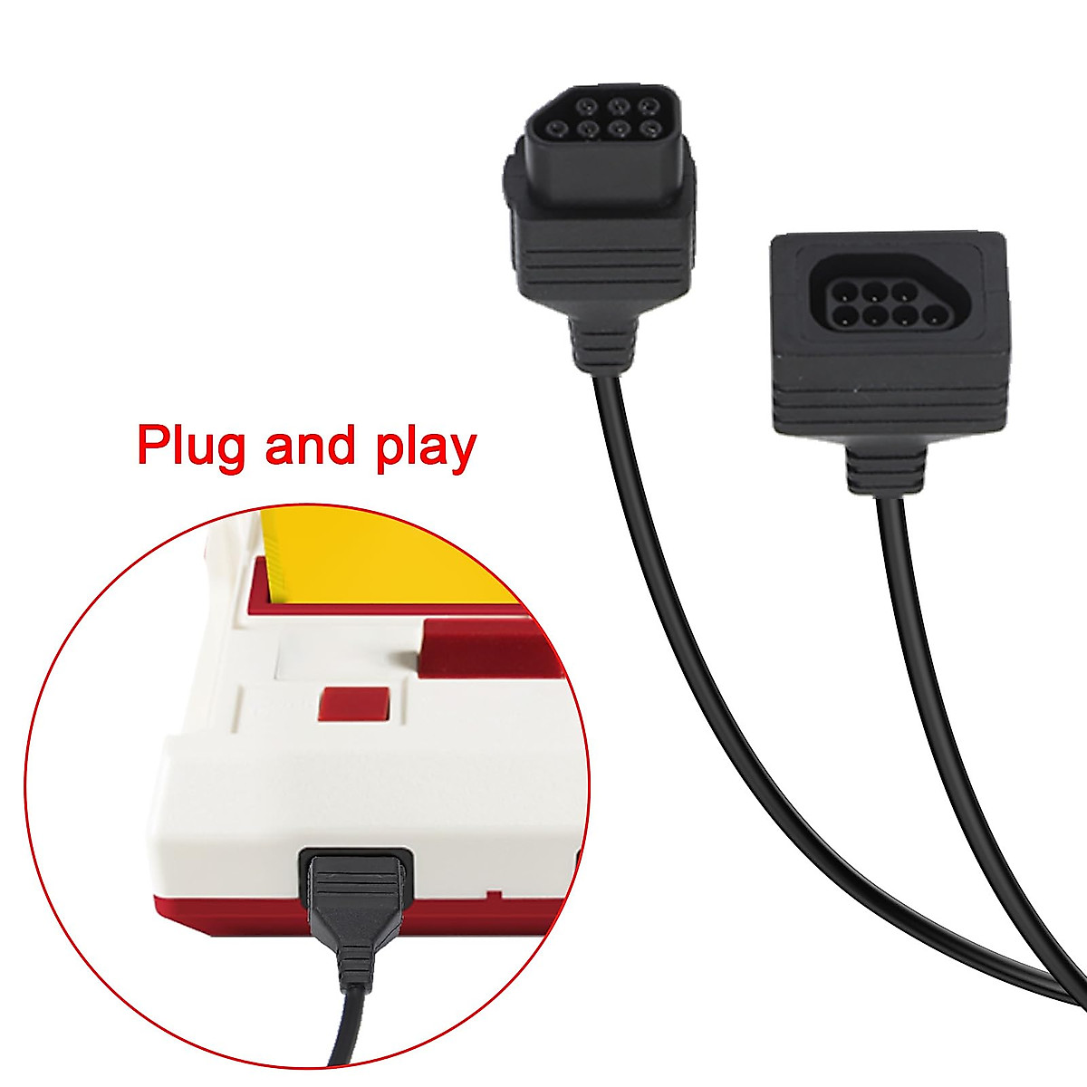 JoFong 7-Pin Controller Extension Cable for 1985 Version NES Controller, Classic Retro Game Console Plug and Play Controller Grip Extension Cable, 1.78M/5.8FT 2-Pack, Note Not for NES Classic (2016)