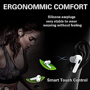 True Wireless Earbuds Bluetooth 5.3 Noise Cancelling IPx7 Waterproof Wireless Charging Case Immersive Sound Deep Bass Touch Earphones with Mic Sport Headset for iPhone/Android.