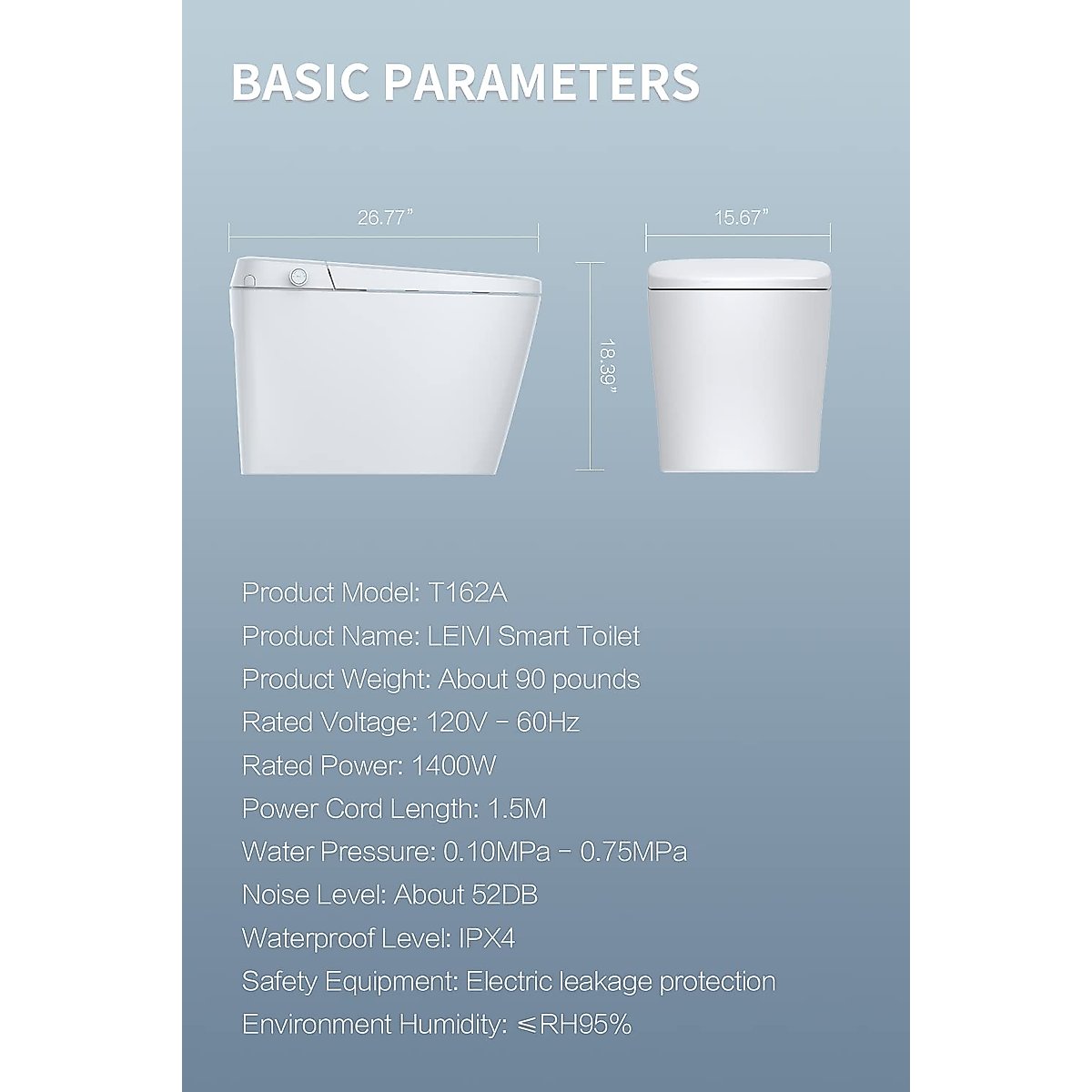 LEIVI Smart Toilet with Built-in Bidet Seat, Tankless Toilet with Auto Lid Opening, Closing and Flushing, Heated Seat, Digital Display, Remote Control, Elongated