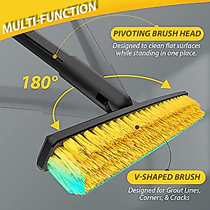Bonpally Grout Scrub Brush with 57" Telescopic Handle, Shower Floor Brush Scrubber with V-shape Stiff Bristles,Grout Cleaner Brush for Cleaning Tile,Bathroom,Kitchen,Hard to Reach Corners Areas,Yellow