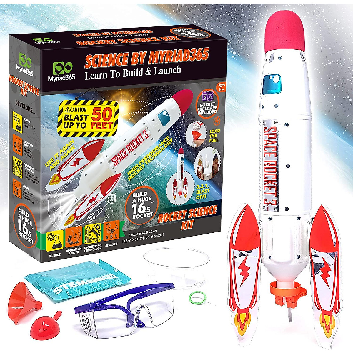 Rocket Science Kit for Kids - STEM Toys by Myriad365 | Kids Rocket Kit for Boys Girls | Science Experiments for Kids | Best Toys for 8 Year Old Boys | Gift for Boys | Rocket Launcher for Kids