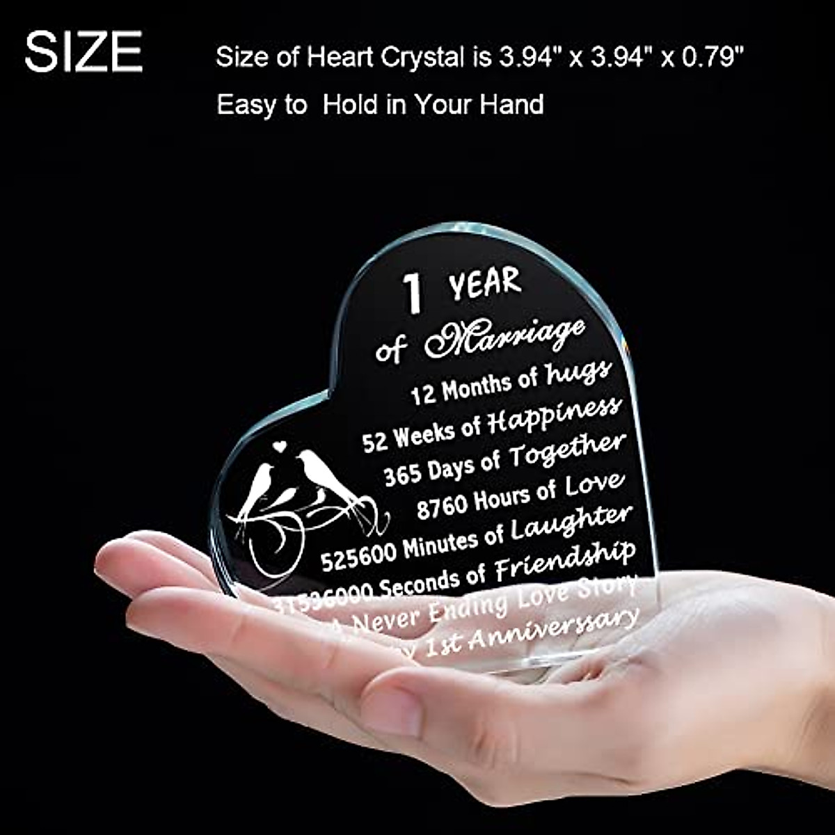 IFOLAINA 1 Year of Marriage Gift 1st Wedding Anniversary Crystal Heart Gift for Her Keepsake Decoration Gifts for Couple Him Her Husband Wife - 1 Year