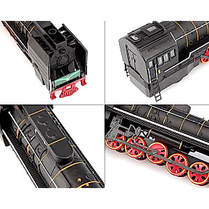 DS. DISTINCTIVE STYLE 1:87 Alloy Steam Locomotive Traction Engine Trains Toy Model with Music Light (Black)