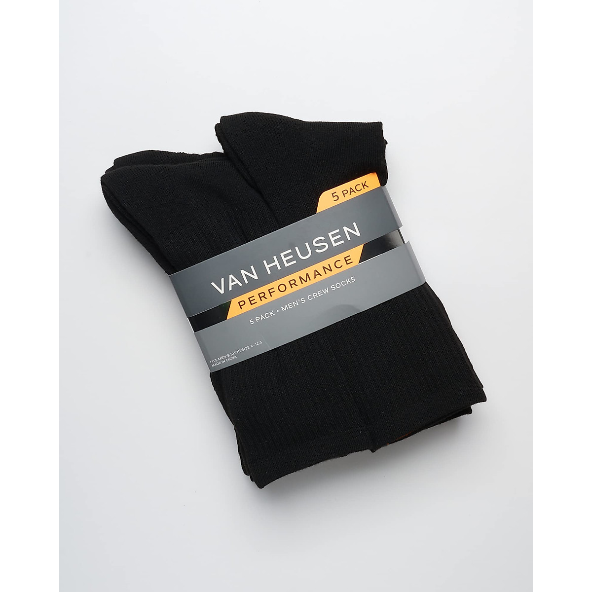 Van Heusen Men's Crew Socks - 5 Pack Performance Cushion Comfort Crew Socks - Breathable Athletic Socks for Men (6-12.5), Size 6-12.5, Black