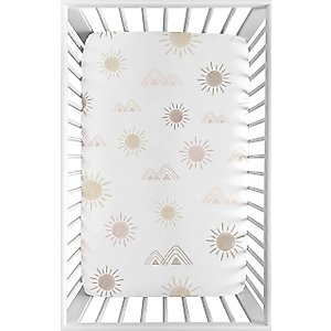 Sweet Jojo Designs Boho Desert Sun Girl Fitted Mini Crib Sheet Baby Nursery for Portable Crib or Pack and Play - Blush Pink Mauve Gold Taupe Bohemian Watercolor Mountains Southwest Nature Minimalist