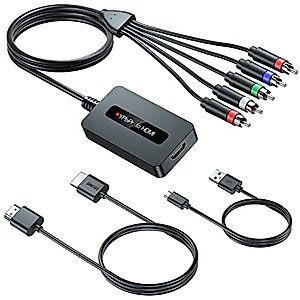 Male Component to HDMI Converter Cable with HDMI and Component Cables for DVD/ STB with Female Component Output to Display on HDTVs, 1080P RGB YPbPr to HDMI Converter, Component in HDMI Out Adapter…