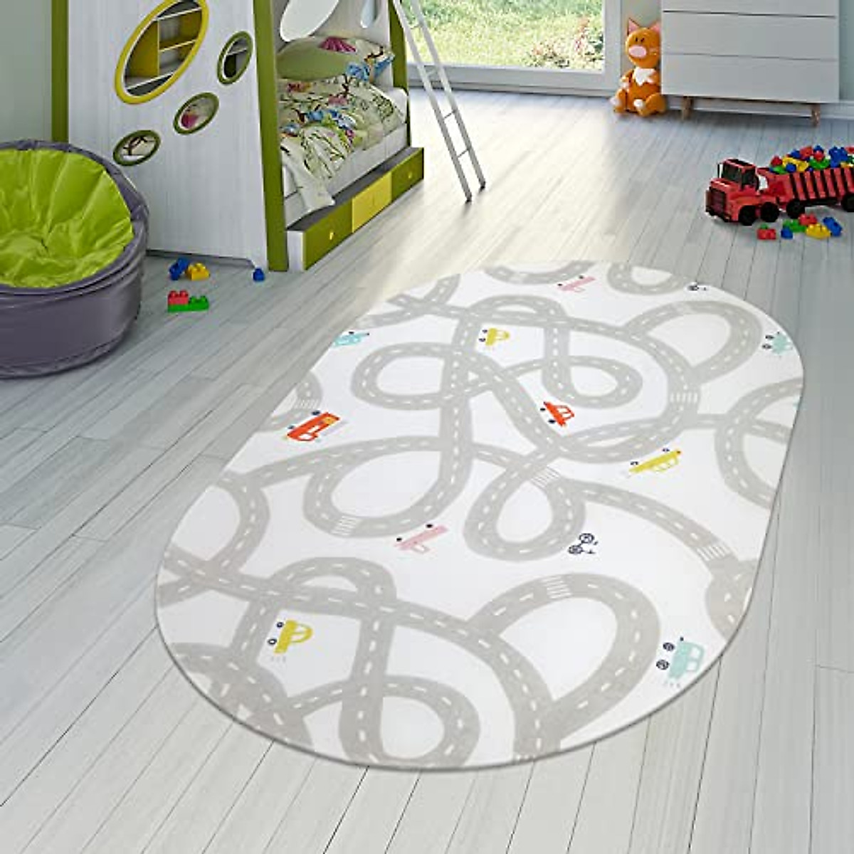 Road Traffic Kids Rug Children Playing with Cars Playmat 3x5 ft,Washable Play Carpet for Kids Playroom,Non-Slip Have Fun Safe Baby Nursery Rug for Toddler Boy? Bedroom Game Room Grey