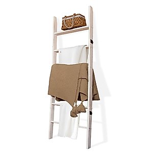 YPshuye 6-Tier Wooden Blanket Ladder 6FT(67"), Ladder Blanket Holder for The Living Room Farmhouse, Decorative Blanket Ladder, Throw Quilt Display Rustic Holder Shelf, Vintage White