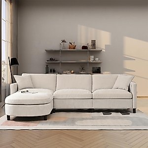 Hison 107" Convertible Sectional Sofa Couch 3 Seat L-Shaped Sofa with Ottoman and Two Pillows Space-Saving Sofas for Living Room,Dark Gray