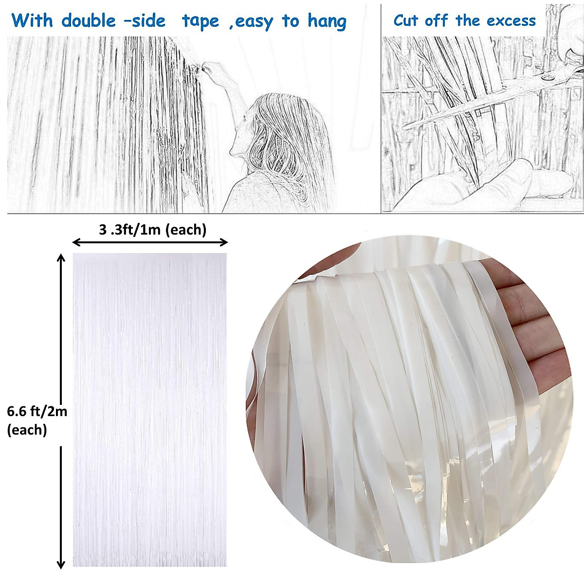 Moohome 2 Pack White Foil Fringe Curtain, Fringe Backdrop Curtains for Birthday Wedding Engagement Bridal Shower Bachelorette Party Decorations