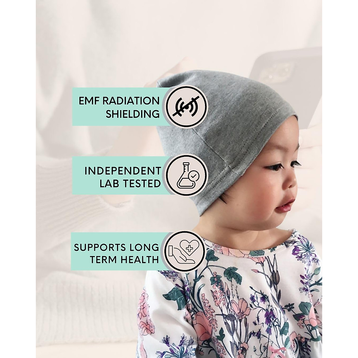 Radia Smart® 5G Blocking, Protective Baby Hat/Beanie Cap Blocking RF EMF WiFi Radiation. Age 6-18 Months. Grey
