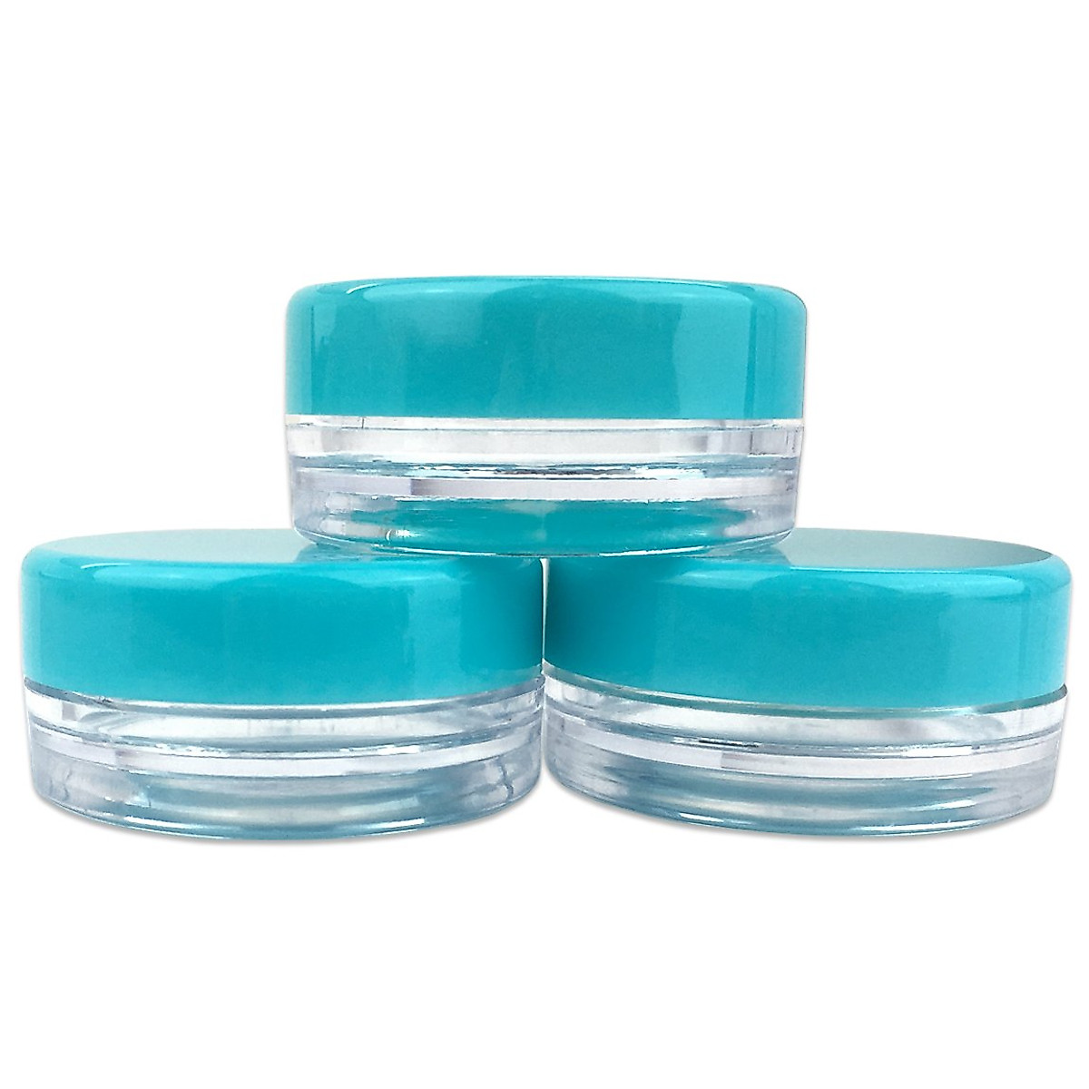 Beauticom (200 Pieces Jars + Lid) 3G/3ML Round Clear Jars with TEAL Sky Blue Screw Cap Lids for Scrubs, Oils, Toner, Salves, Creams, Lotions, Makeup Samples, Lip Balms - BPA Free