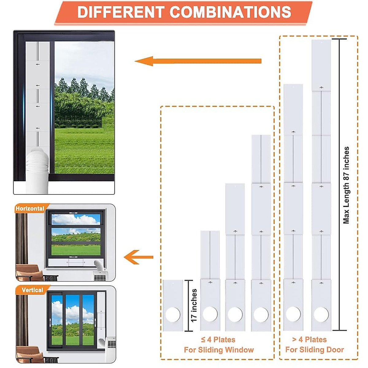 Complete 6-Piece Window Seal Kit for Portable Air Conditioner - Fits Sliding Windows and Doors - Extends up to 87in - Includes 5.9in Exhaust Hose and Rain Cover