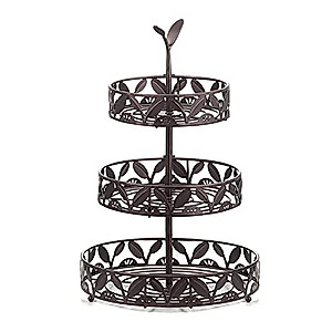 BUDO Fruit Basket, 3-Tier Fruit Bowl Vegetables Countertop Storage with Banana Hanger, Iron Metal Detachable Bread Holder Fruit Tray for Kitchen