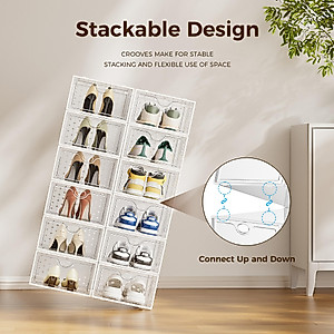 Pinkpum 15 Pack X-Large Shoe Storage Boxes Fit Size 12, Shoe Organizer for Closet Clear Plastic Stackable Shoe Dispaly Case Holder Bins, Sneaker Storage for Sneakerheads White