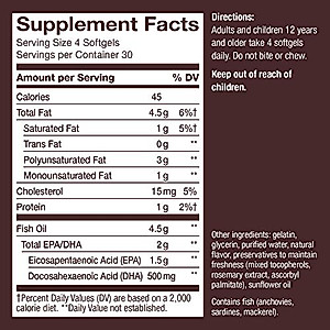 Nature's Way NutraSea HP Omega-3 Fish Oil 1500mg EPA + 500mg DHA Zesty Lemon Flavored 120 Softgels
