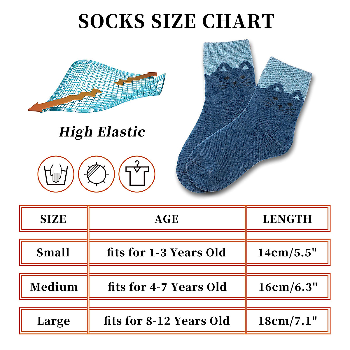 LANLEO Kids Wool Socks For Toddlers Boys Girls Hiking Winter Warm Cozy Thick Heavy Thermal Crew Boot Socks 6 Pairs Cat,8-12 Year Old