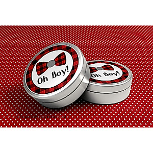 Little Man Bow Tie Buffalo Plaid Suspenders Baby Sprinkle Baby Shower Thank You Sticker Labels for Boys, 40 2" Party Circle Stickers by AmandaCreation, Great for Party Favors, Envelope Seals & Goodie
