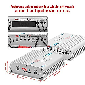 BOSS Audio Systems MR800 Marine Grade 800 Watt, 2 Channel, 2 4 Ohm Stable Class AB, Full Range, Bridgeable, Mosfet Power Supply Amplifier with Remote Subwoofer Control