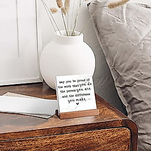 CIHUBS Office Gifts Retirement Gifts for Women Men Party Decoration Ceramic Plaque Table Decorations Sign for Teacher Nurses Coworker Farewell Thank You Gift (White May you be proud of the work)