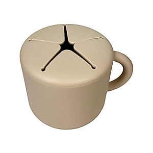 BraveJusticeKidsCo. | SiliSnacker™ Snack Cup | Silicone Snack Container | Toddler and Baby Snack Catcher (Latte)