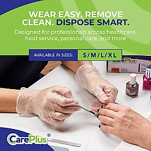 Care Plus Disposable Vinyl Gloves Medium Size| Heavy Duty | Non Sterile | Powder Free | Latex Free Rubber | 100 Count Box |food Safe
