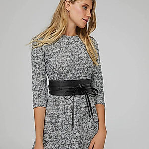 HIQUACC Lace-up Waist Belt Faux Leather Corset Belt Tie Wrap Bowknot Waistband for Women (Black M)