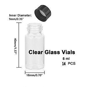 14pcs 5ml Mini Clear Glass Bottle Vials and Plastic Cap Small Essential Oil 1/6 oz Small Liquid Sample Vial Leak-Proof Vial