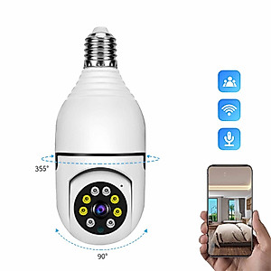 Lovskoo Security Camera Full Color Night Vision Light Bulb Security Camera Waterproof 1080p Cameras for Home Security Outside Wifi Dog Pet Camera 360 Camera Strong Magnetic Installation Free