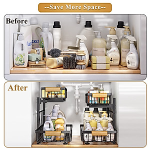 Under Sink Organizer, PXRACK Pull Out Cabinet Organizer 2-Tier Slide-out Sliding Shelf Under Cabinet Storage Multi-purpose for Under Kitchen Bathroom Sink Living Room Organizers and Storage