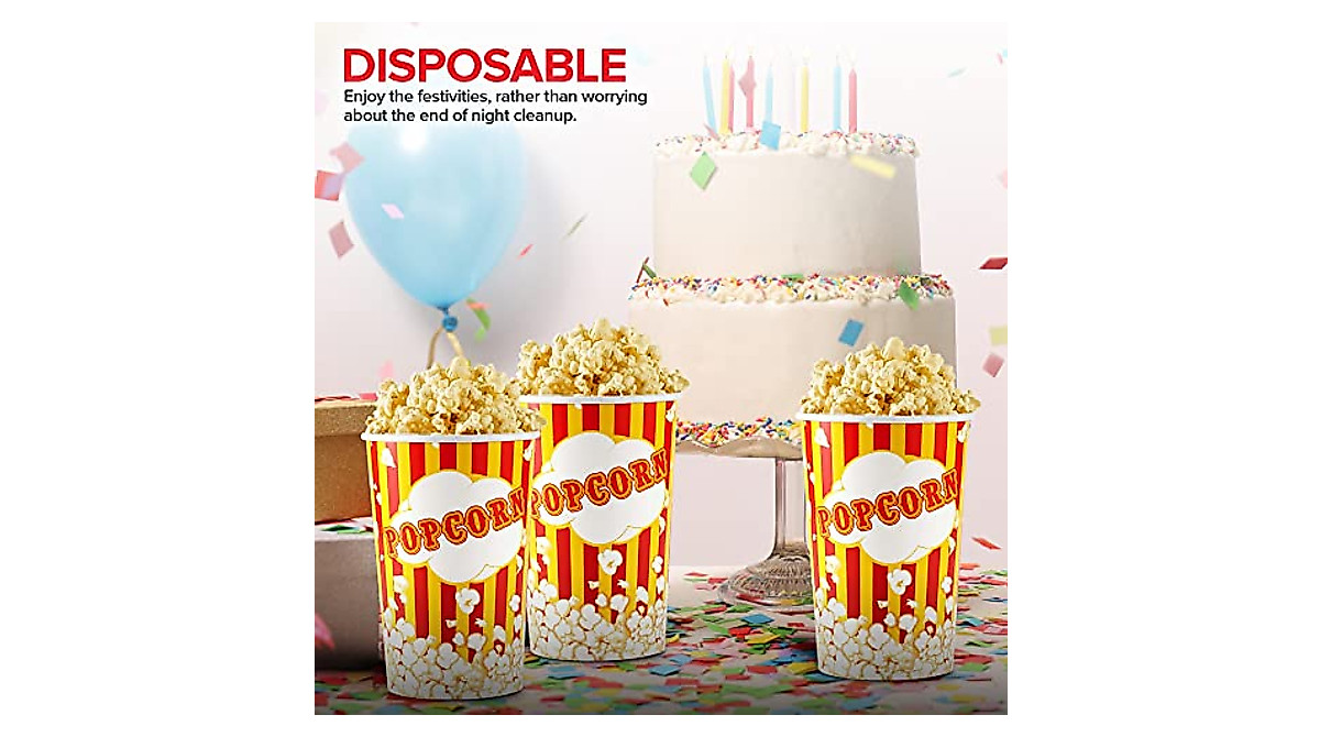 64 Oz Disposable Popcorn Buckets for Movie Nights