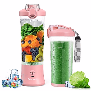 Fsinnsuzi Portable Blender, Personal Size Blender for Shakes and Smoothies with 6 Blades, 20 Oz Mini Blender Cup with Travel Lid and USB Rechargeable for Office, Gym, Kitchen (Pink)
