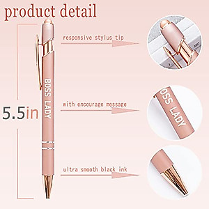 Fuhgkg 12 Pieces Rose Gold Inspirational Ballpoint Pens with Touch Screens Stylus Tip,Fine Point Smooth Writing Encouraging Motivation Pens for Women,Black Ink