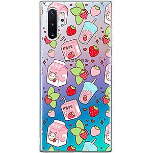 Generic, Slim TPU Phone Case Compatible with Samsung Galaxy A72 A71 5G A70 A51 A32 A21 A11 A12 A01 Cover Kawaii Strawberry Milk Clear Flexible Durable Shockproof Korean Summer Soft Pink Cute