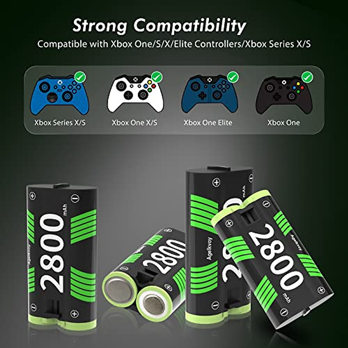 Battery Pack for Xbox One, Rechargeable Xbox One Controller Battery Pack with 4 x 2800mAh for Xbox One Series X Battery, Xbox Charging Accessories Kit for Xbox One Series S/X, Xbox One/X/S/Elite