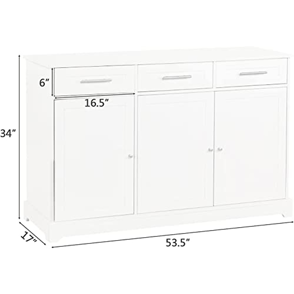 VINGLI Sideboard Cabinet Buffet Table Kitchen Storage Cabinet White Credenza Sideboards and Buffets with Storage Coffee Bar Cabinet with 3 Drawers and Doors for Home Kitchen, Dining Room, Living Room